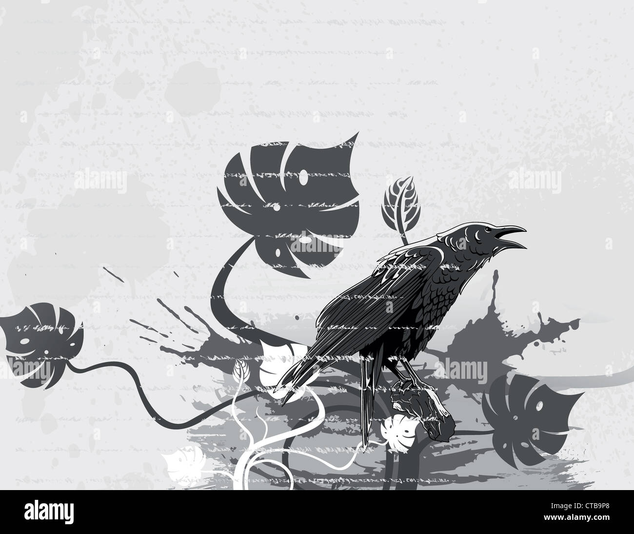 vector vintage grunge background with raven Stock Photo - Alamy