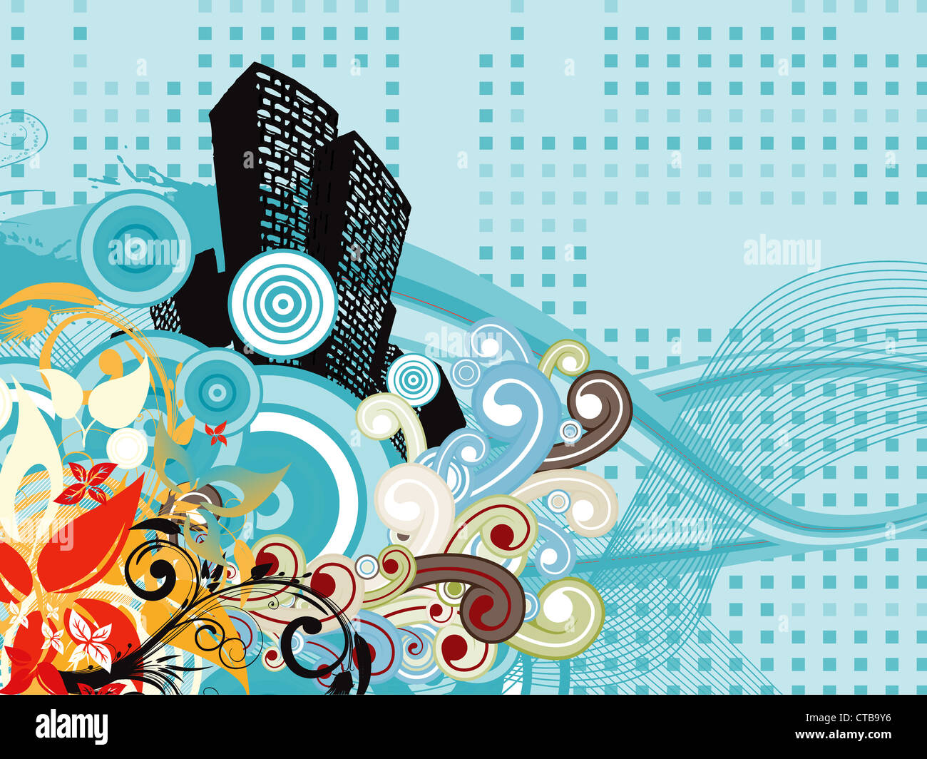 vector retro background with buildings Stock Photo - Alamy