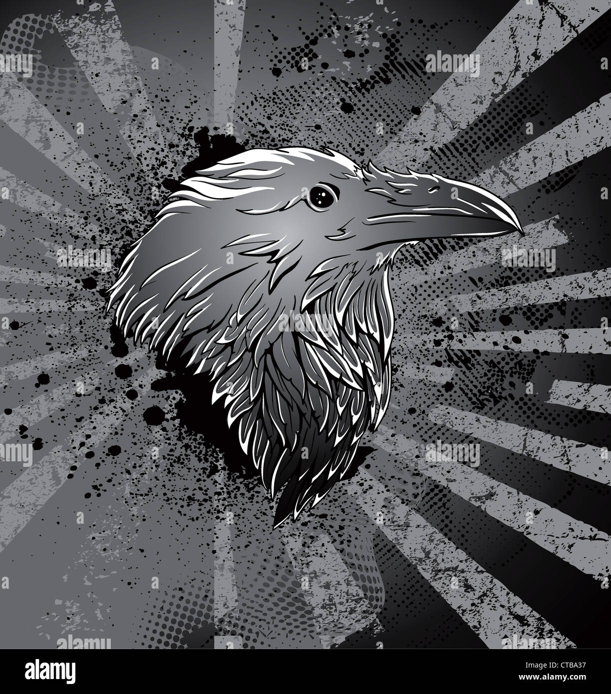 vector raven with grunge background Stock Photo - Alamy