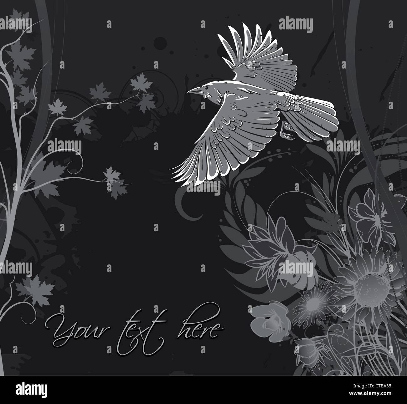 vector vintage grunge background with raven Stock Photo - Alamy