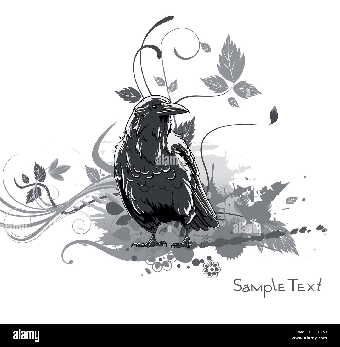 vector vintage grunge background with raven Stock Photo - Alamy