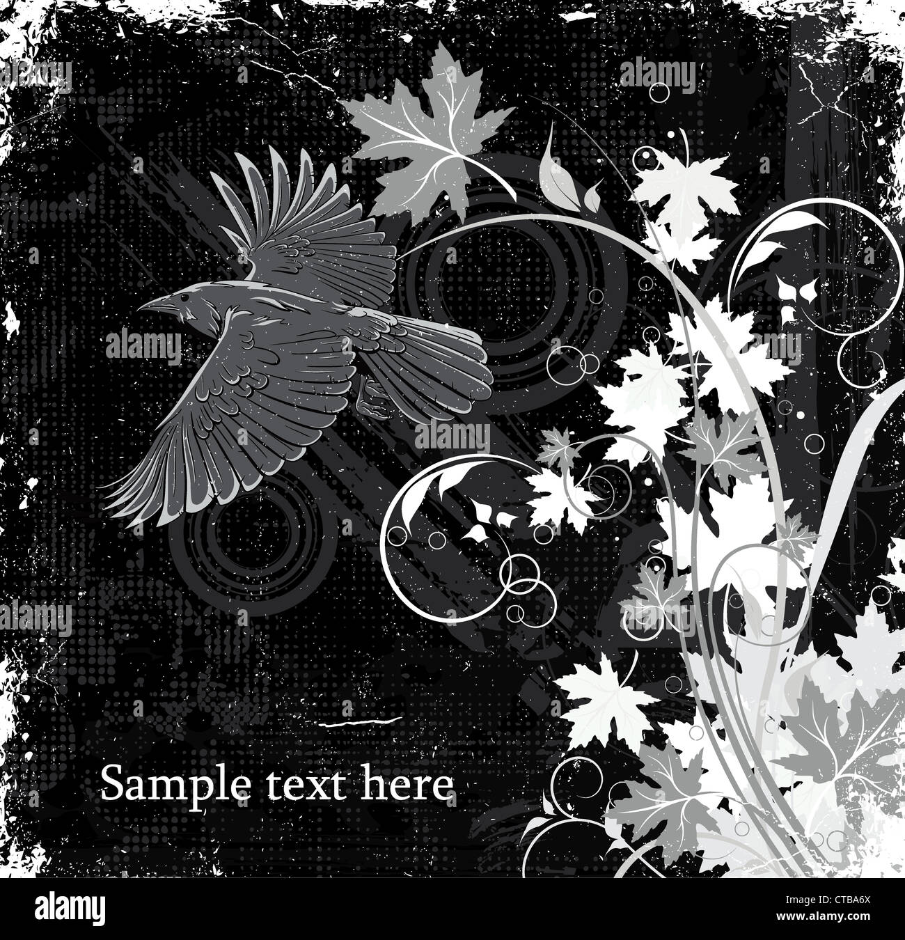 vector vintage grunge background with raven Stock Photo - Alamy