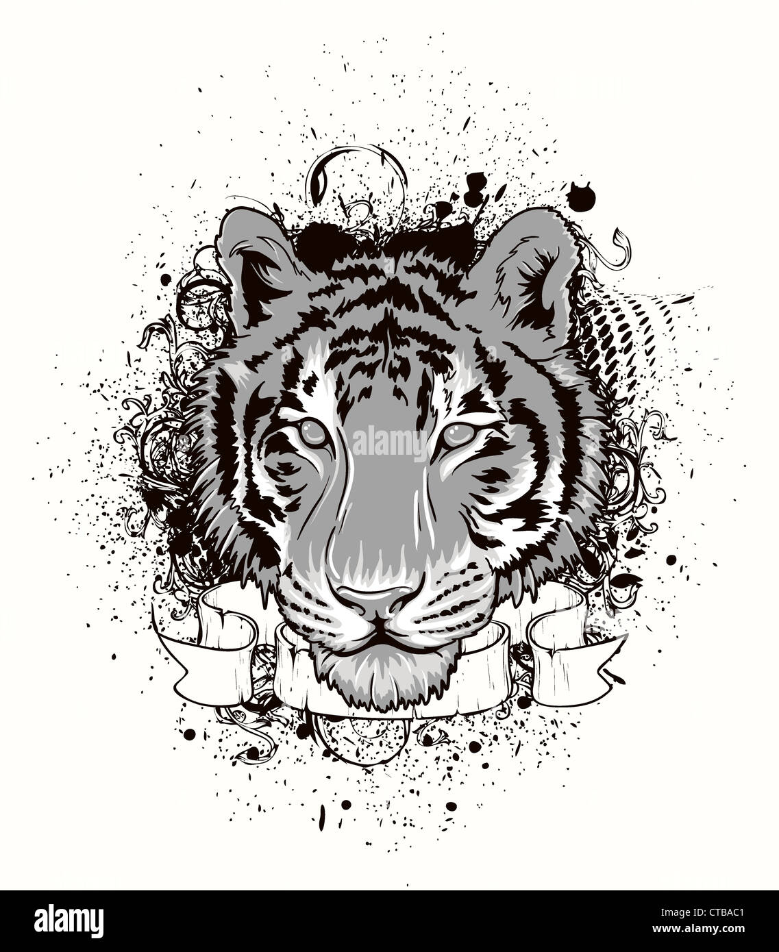 vector grunge t-shirt design with tiger Stock Photo - Alamy