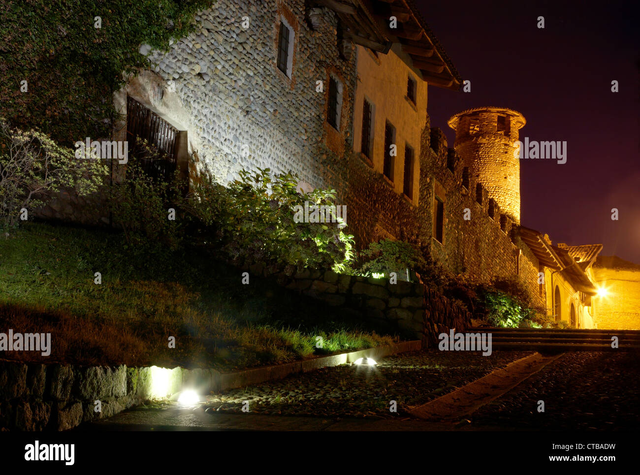 Outer castle wall at night; Candelo, Piemonte, Italy Stock Photo - Alamy