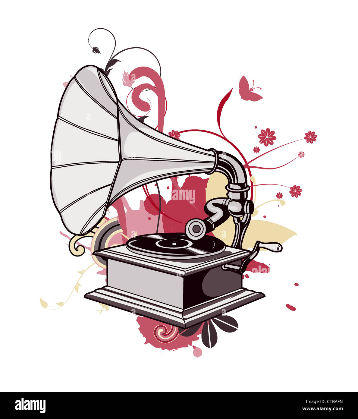 vector music illustration with gramophone Stock Photo - Alamy
