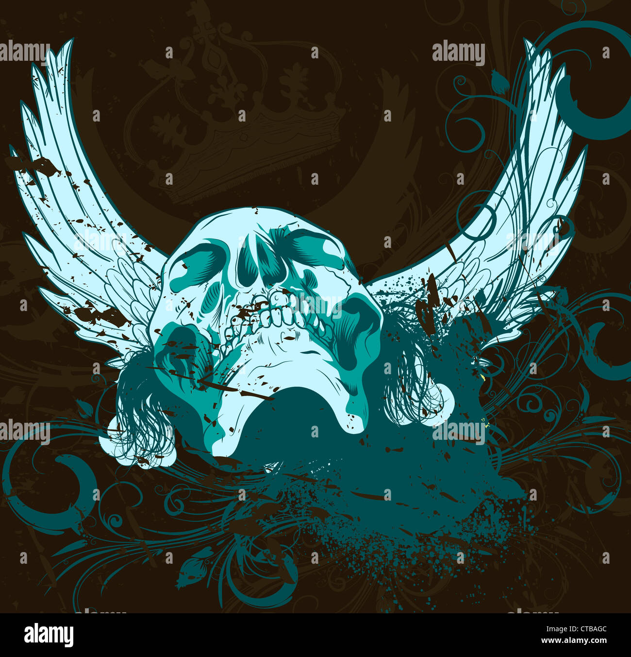 vector vintage grunge background with skull Stock Photo - Alamy