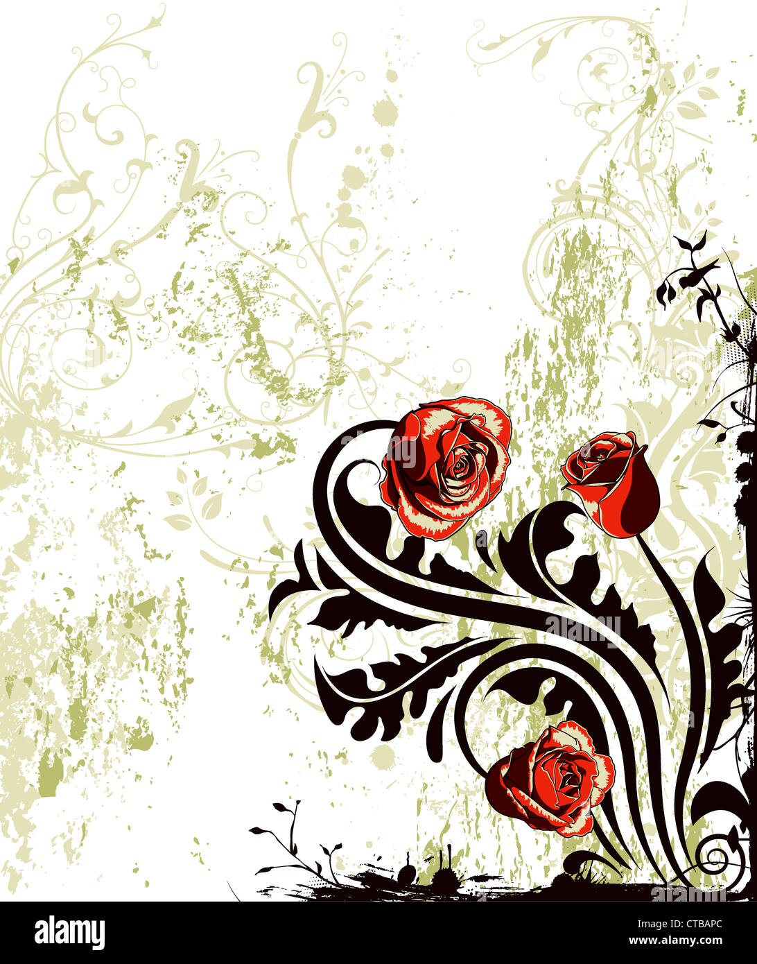 vector grunge floral background with roses Stock Photo - Alamy