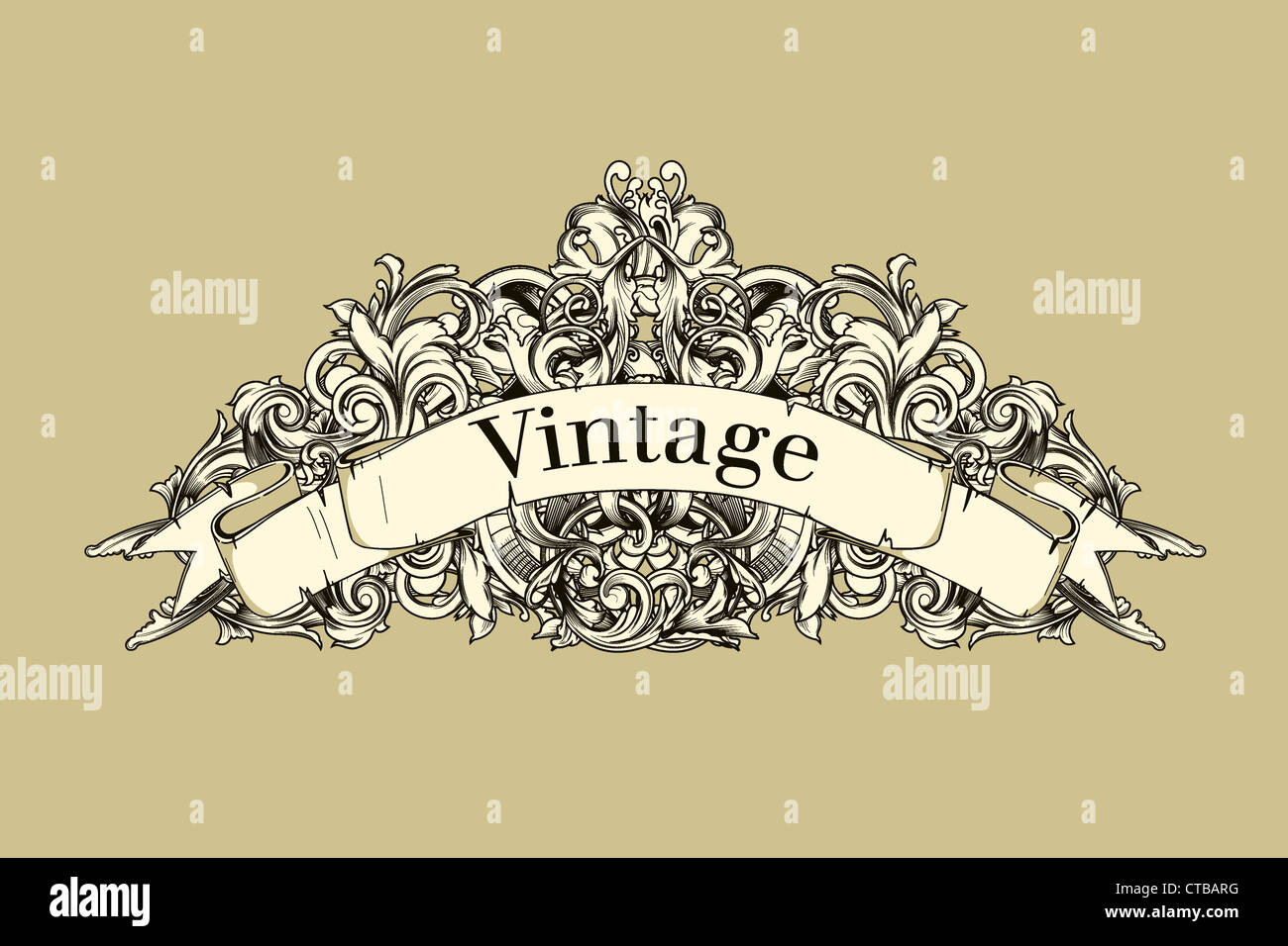 vector engraved floral elements with ribbon Stock Photo - Alamy