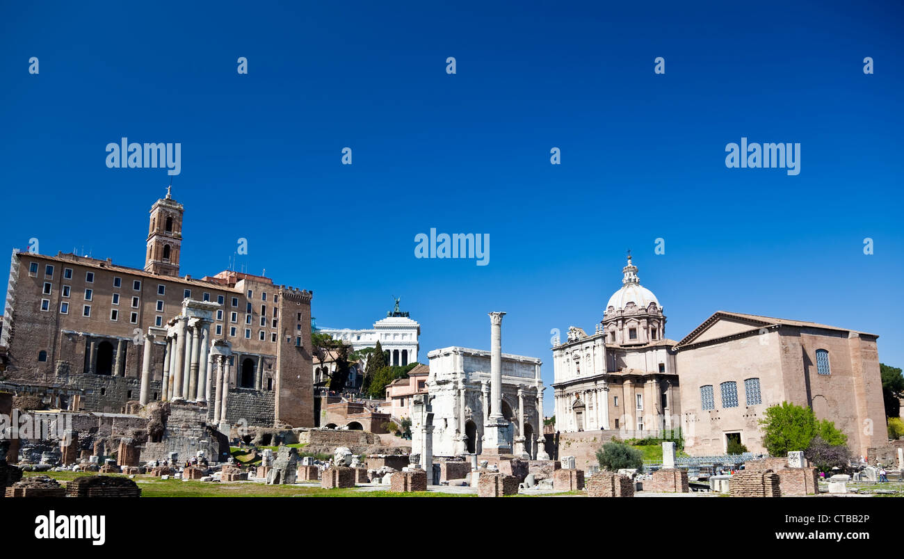 The famous italian landmarks: the Roman Forum, Rome. Large copy-space ...