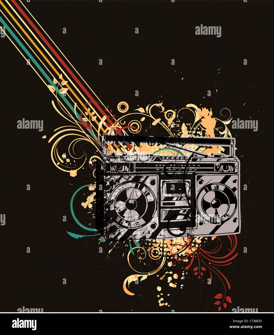 retro concert poster with cassette player Stock Photo - Alamy