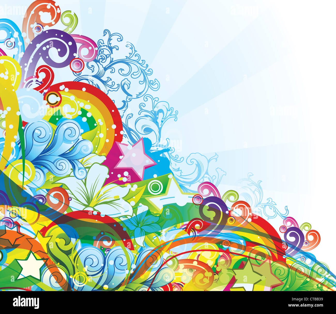 vector fantasy floral background with rays Stock Photo - Alamy