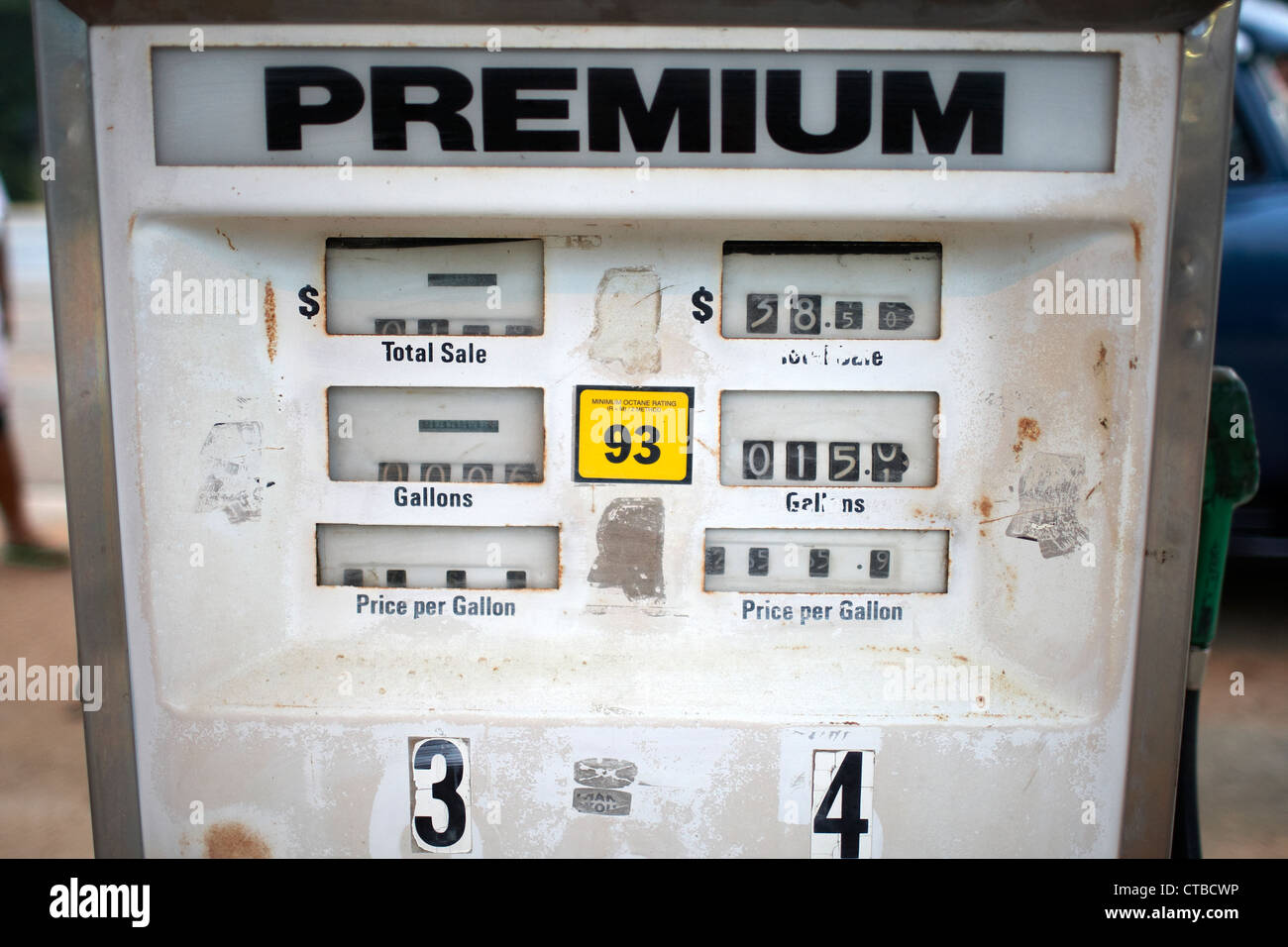 Antique gas pump selling premium gasoline Stock Photo - Alamy
