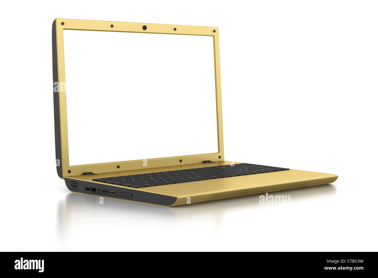 golden laptop with blank screen isolated on white background Stock ...