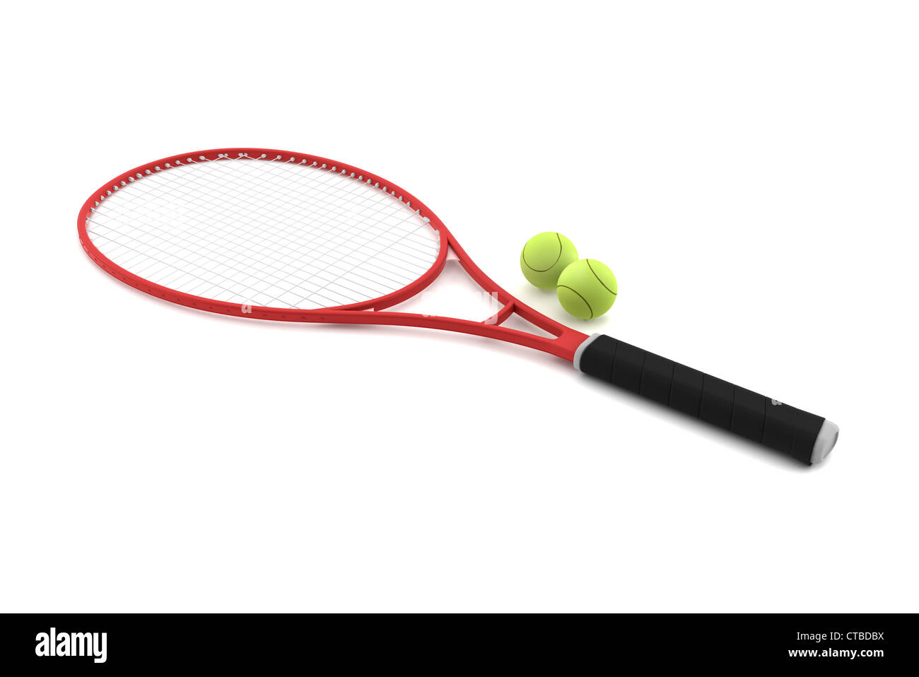 red tennis racket with two balls isolated on white background Stock ...