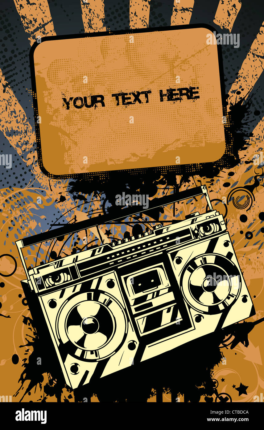 vector concert banner with cassette player Stock Photo - Alamy