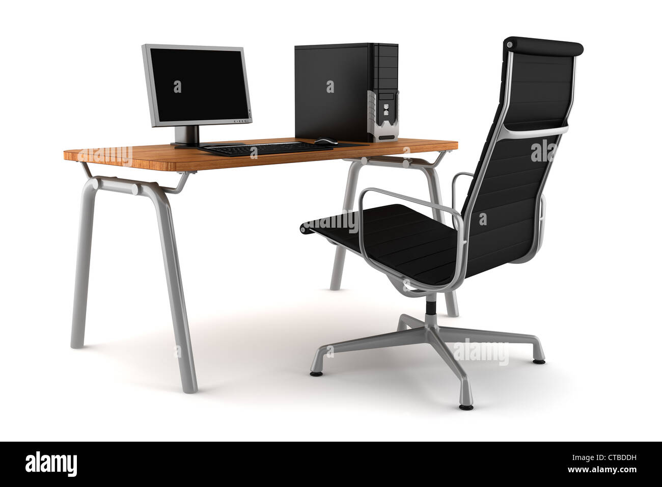 pc on table with chair isolated on white background Stock Photo - Alamy