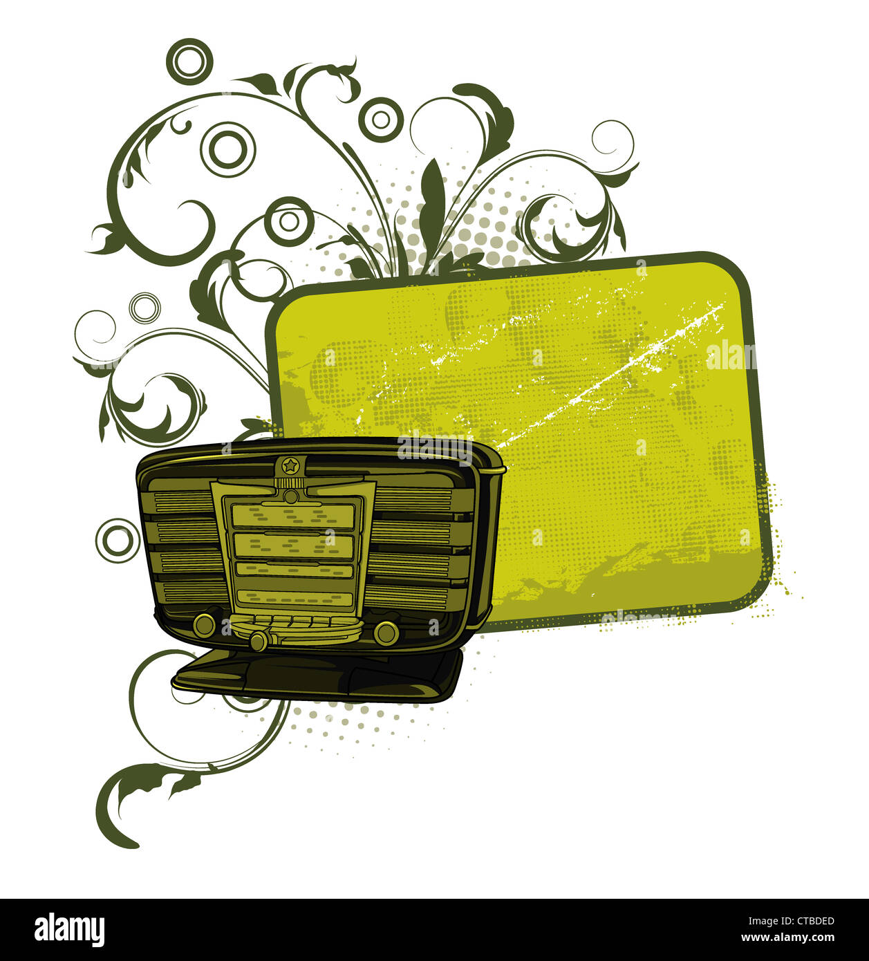 vector music frame with old radio Stock Photo - Alamy