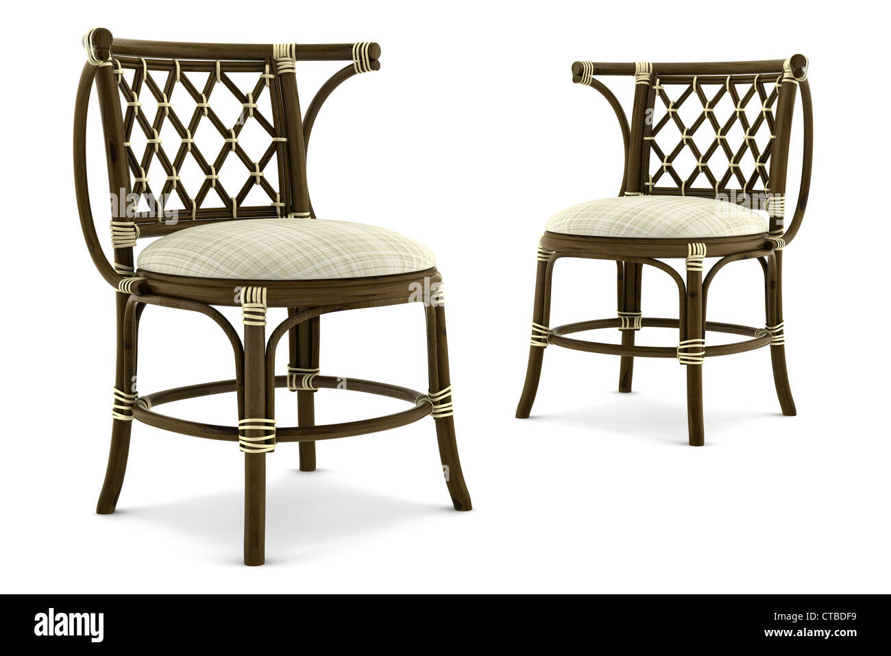 two brown rattan chairs isolated on white background Stock Photo - Alamy