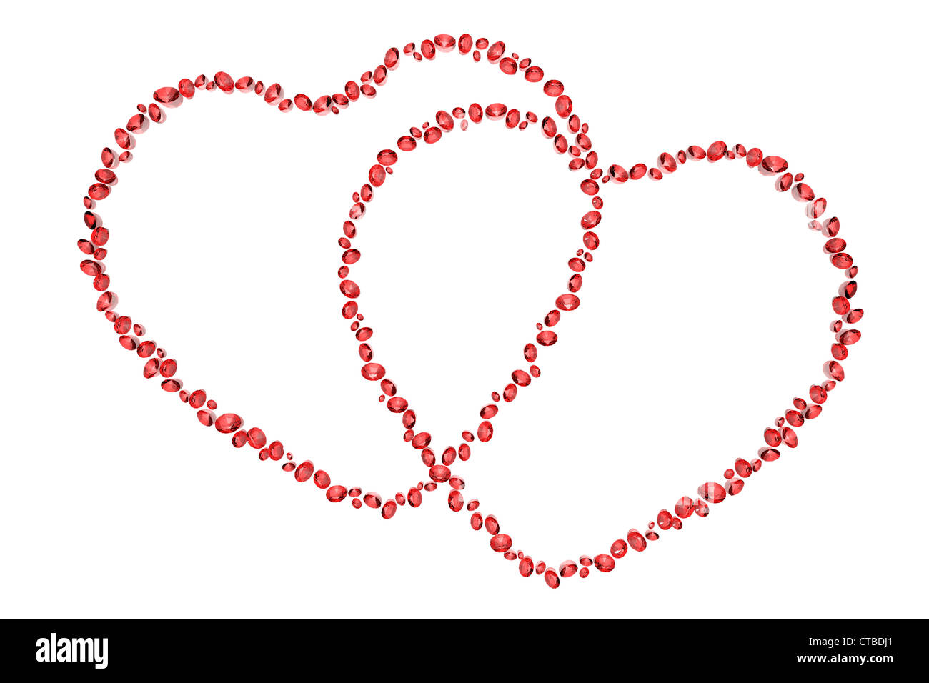 red diamonds in two hearts shape isolated on white background Stock ...