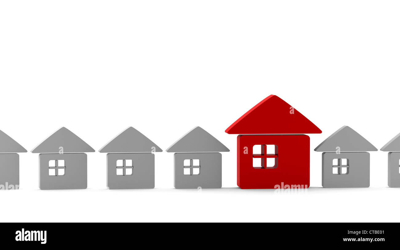 one red unique house standing out from the crowd Stock Photo - Alamy