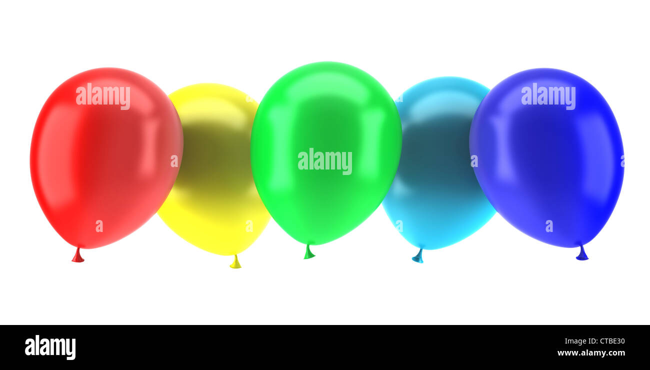 five multicolored party balloons isolated on white background Stock ...