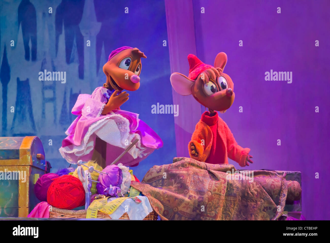 The Mice from Cinderella are puppets ready to sew at the Disney ...