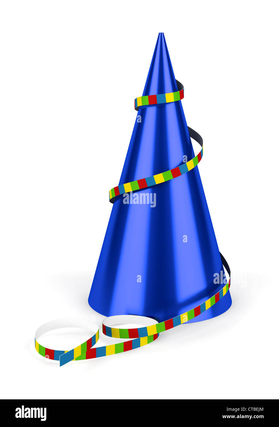 blue birthday cap with ribbon isolated on white background Stock Photo ...