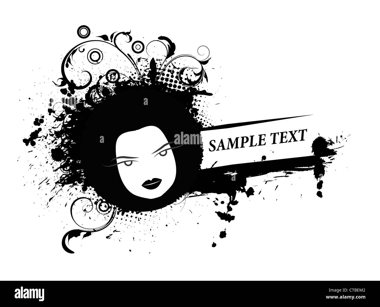 funky face with floral frame Stock Photo - Alamy