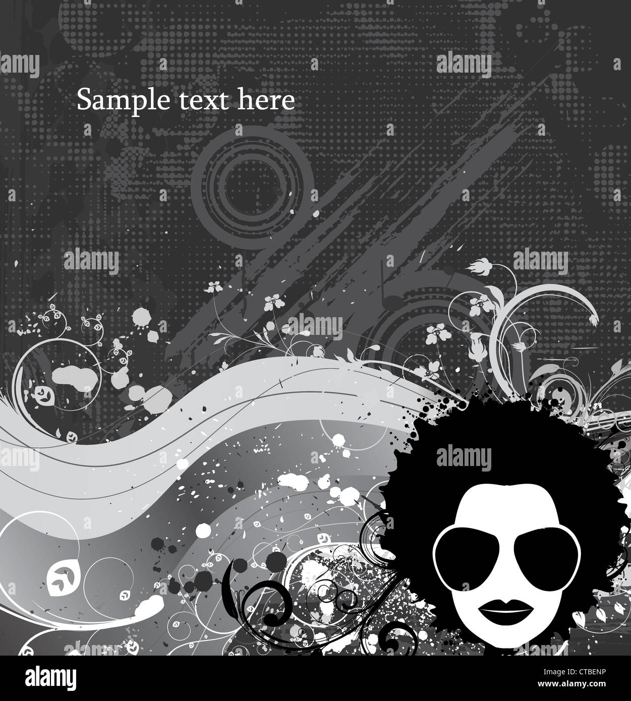 funky face with floral and grunge Stock Photo - Alamy