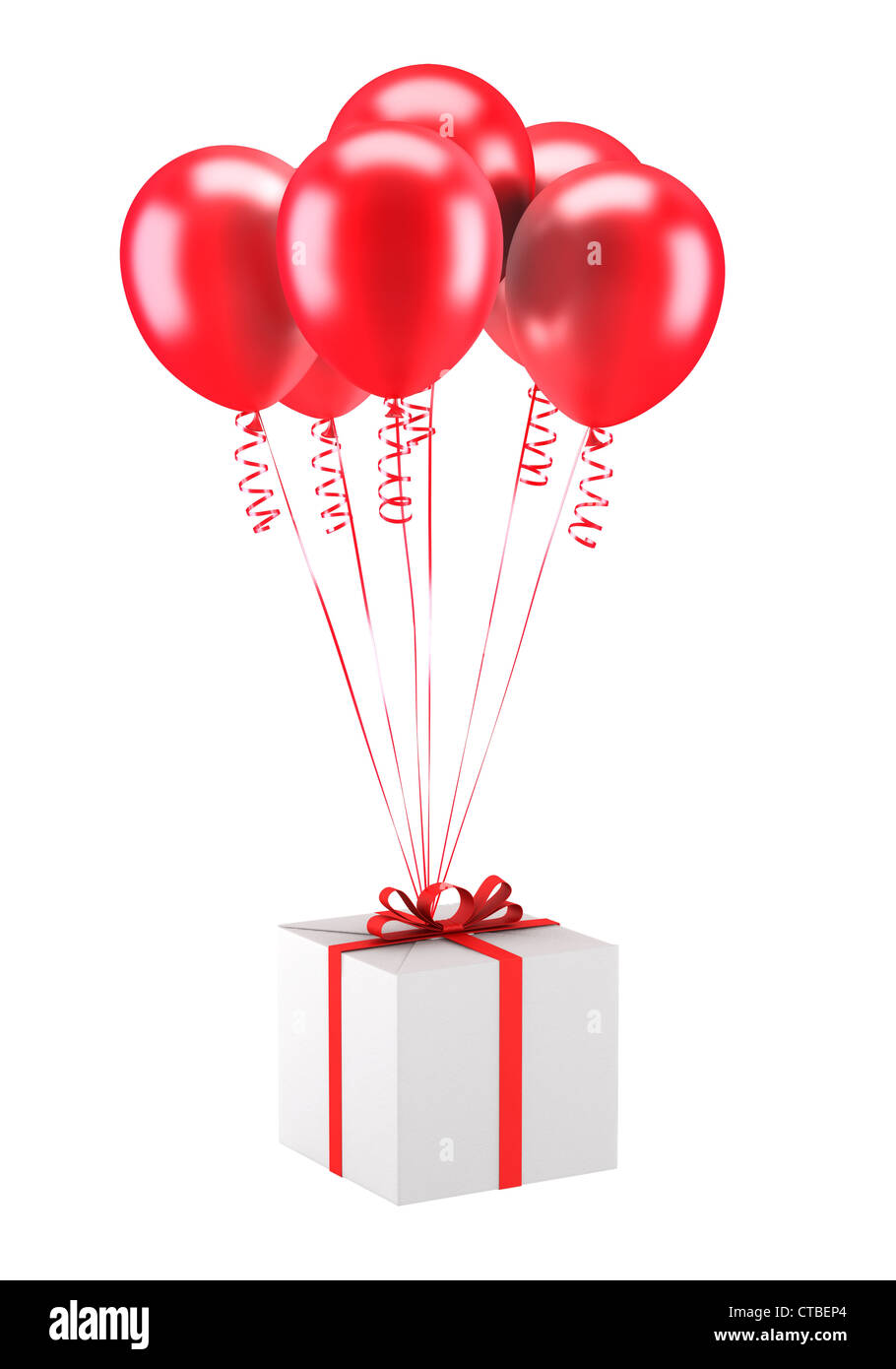 gift box with red balloons isolated on white background Stock Photo - Alamy