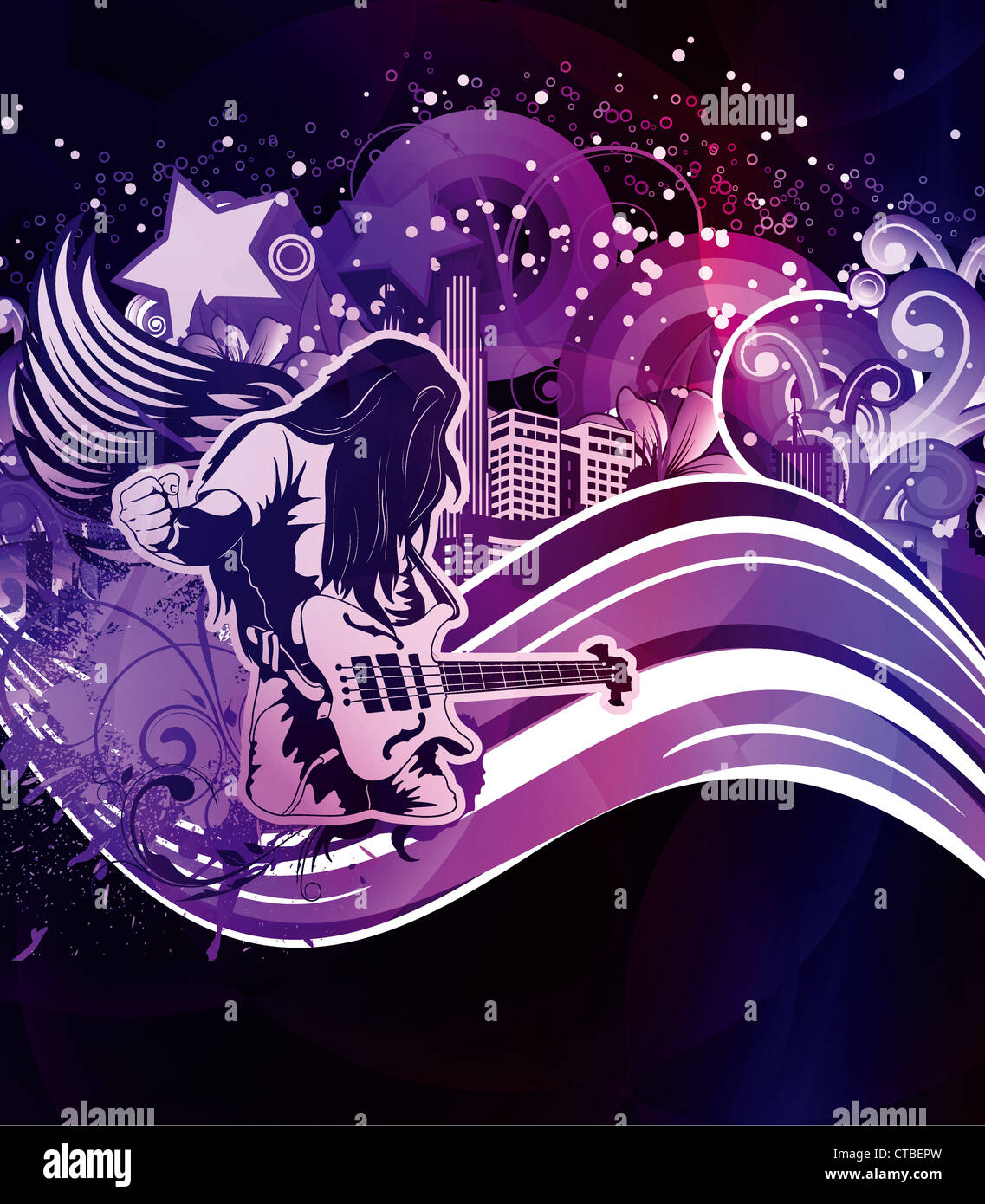 vector music poster with guitar player Stock Photo - Alamy