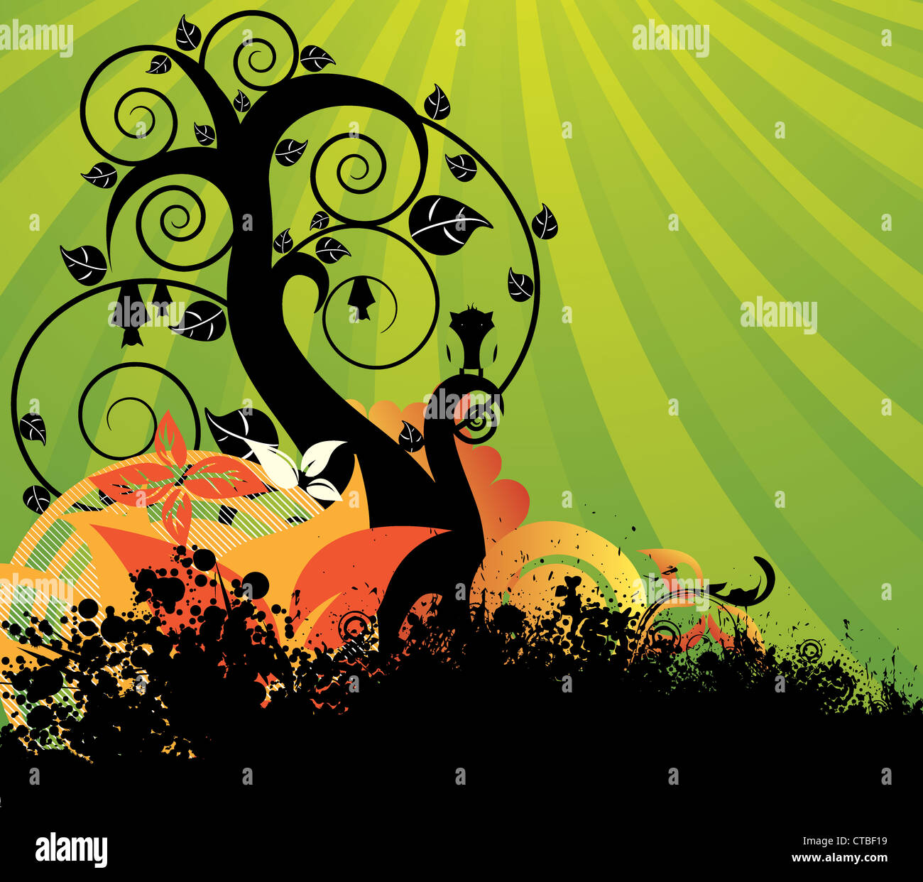 tree with ray and grunge Stock Photo - Alamy