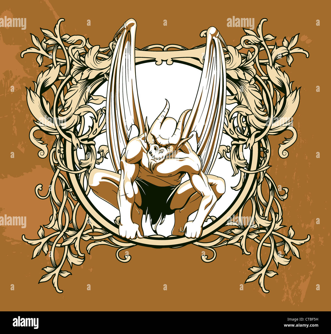 vintage floral frame with gargoyle vector illustration Stock Photo - Alamy