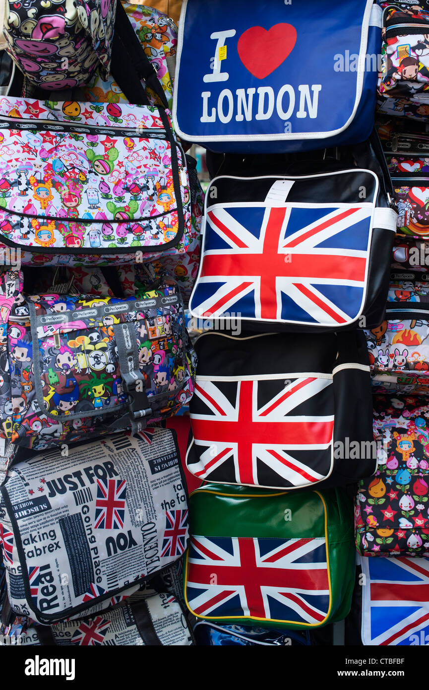 Colourful London bags on a market stall. Petticoat Lane. London ...