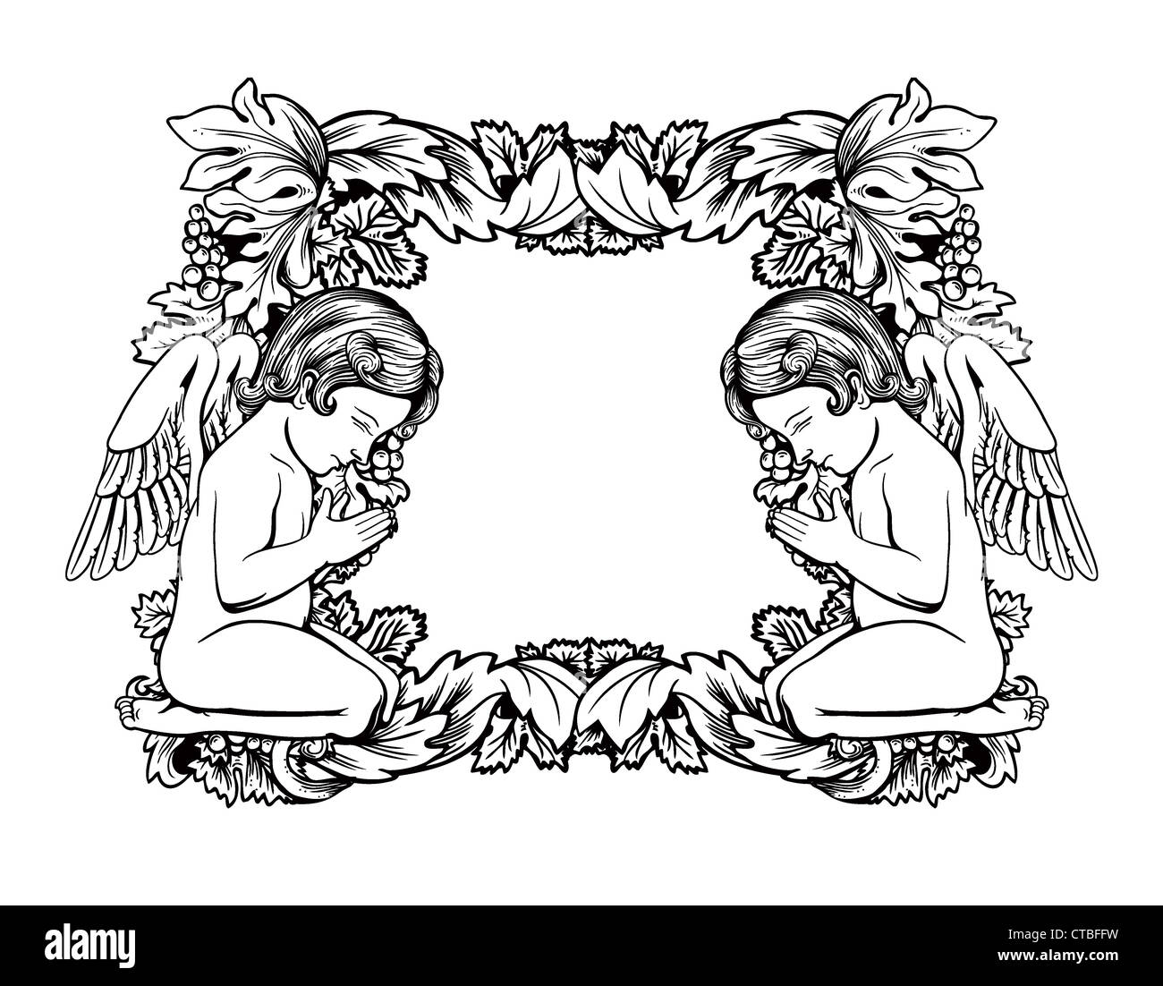 vector vintage floral frame with angels Stock Photo - Alamy