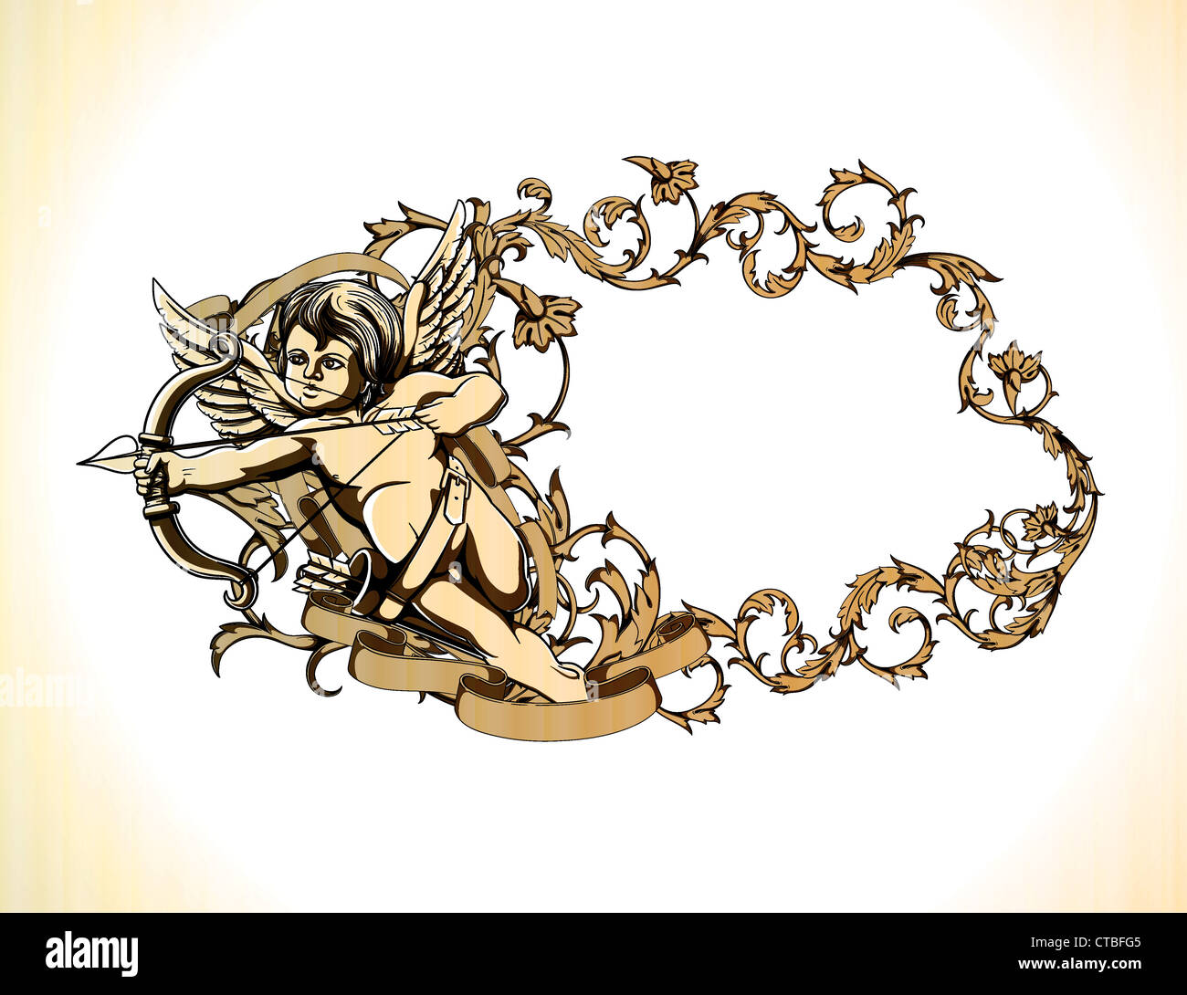 vector vintage floral frame with angel Stock Photo - Alamy