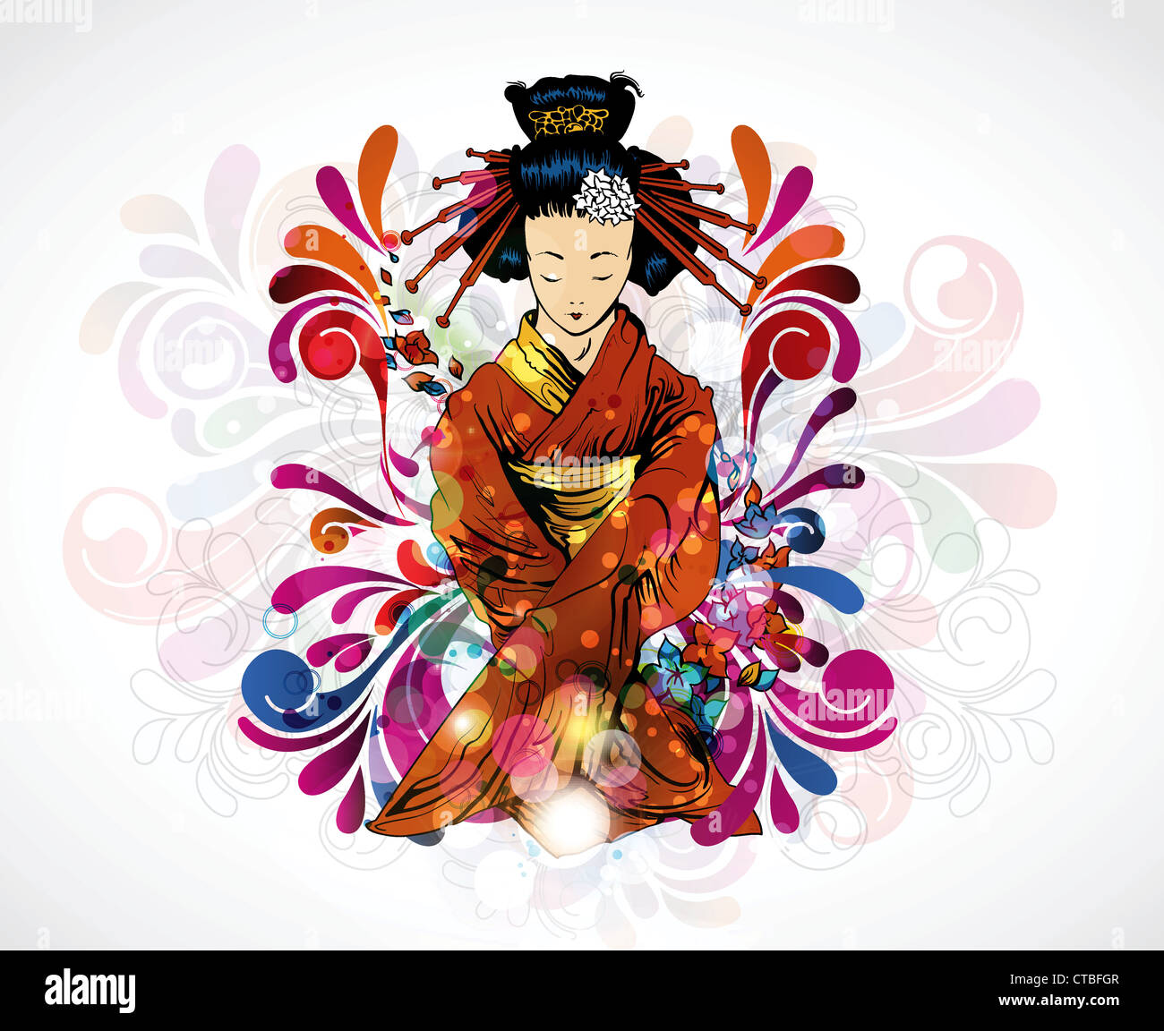 vector colorful illustration with geisha Stock Photo - Alamy