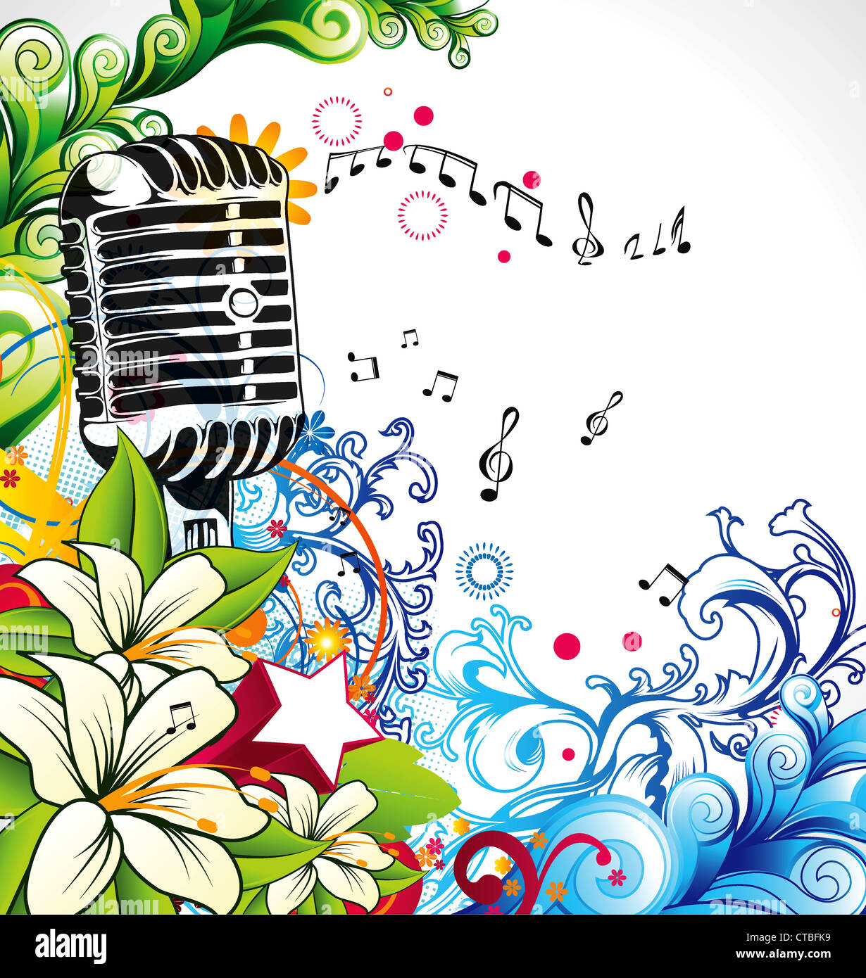 vector concert poster with microphone and colorful floral Stock Photo ...