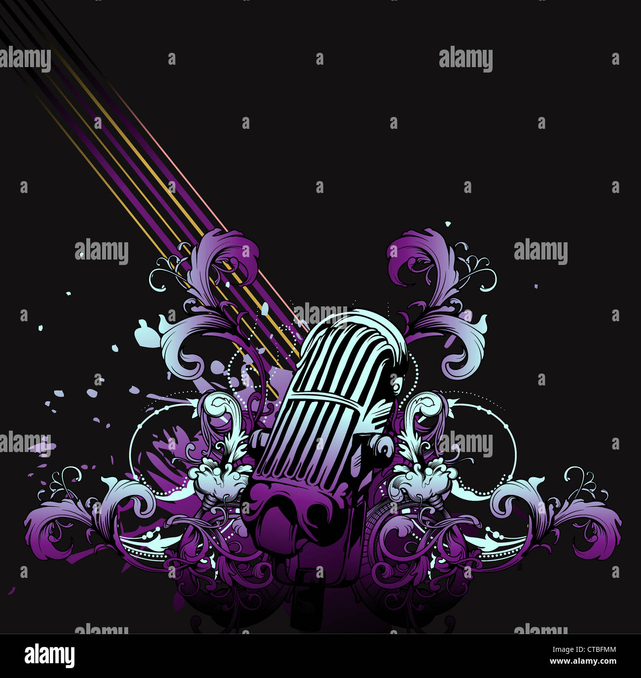 vector retro concert poster with microphone Stock Photo - Alamy
