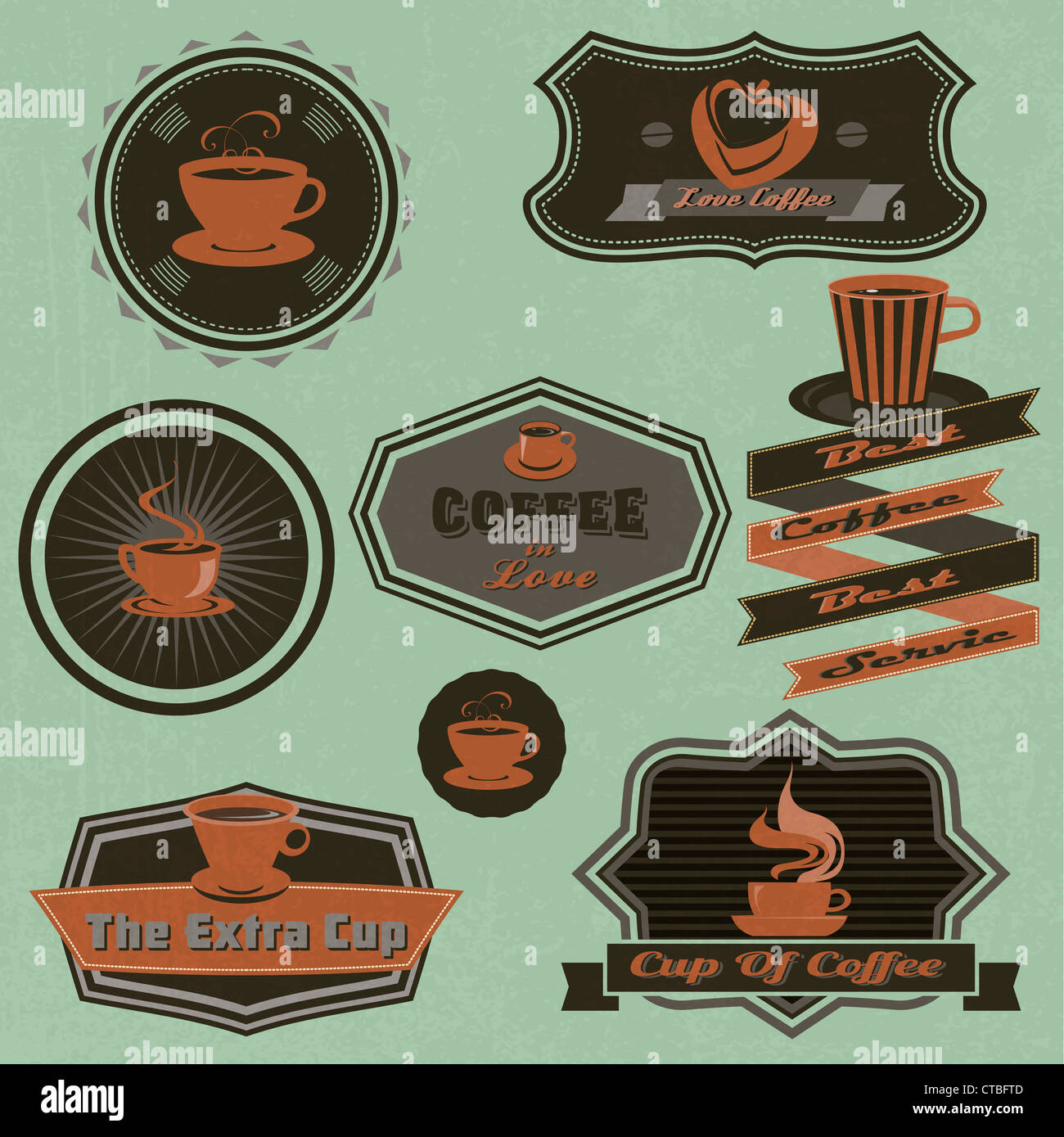 Coffee labels and badges, Retro and vintage style collection Stock ...