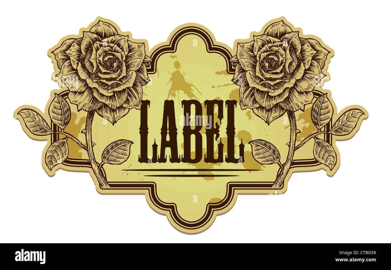 vector vintage label with roses Stock Photo - Alamy
