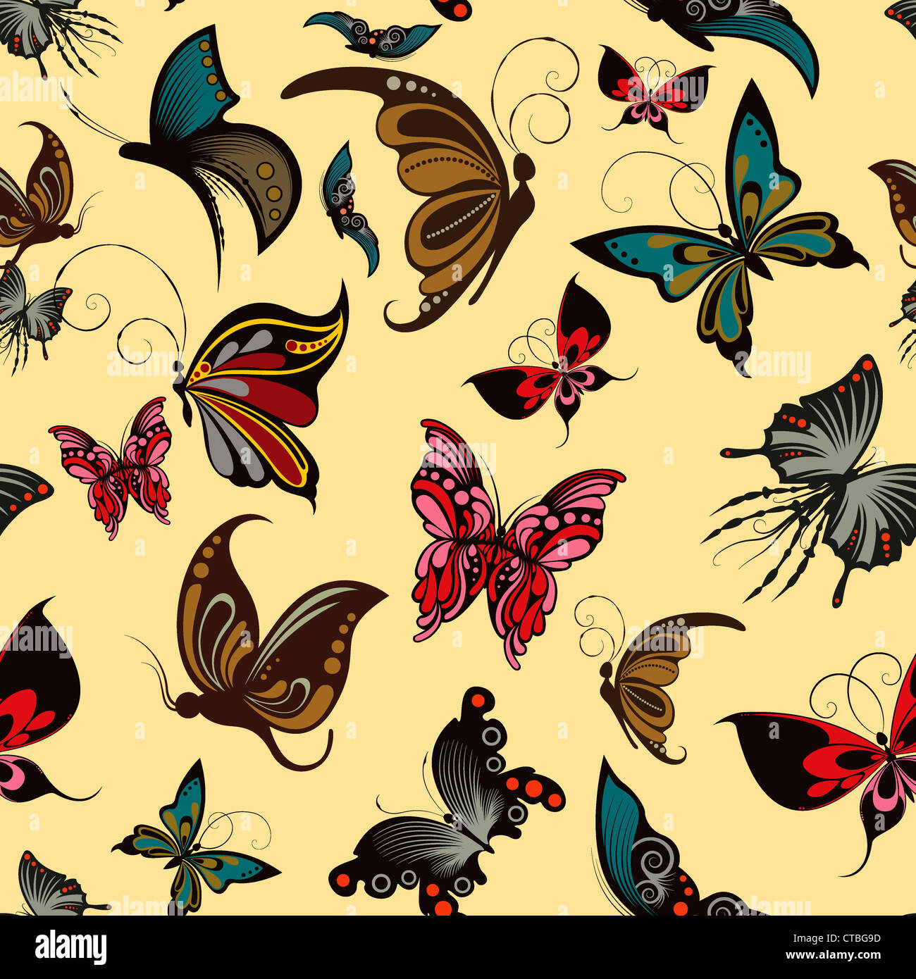 vector retro seamless pattern with butterflies Stock Photo - Alamy