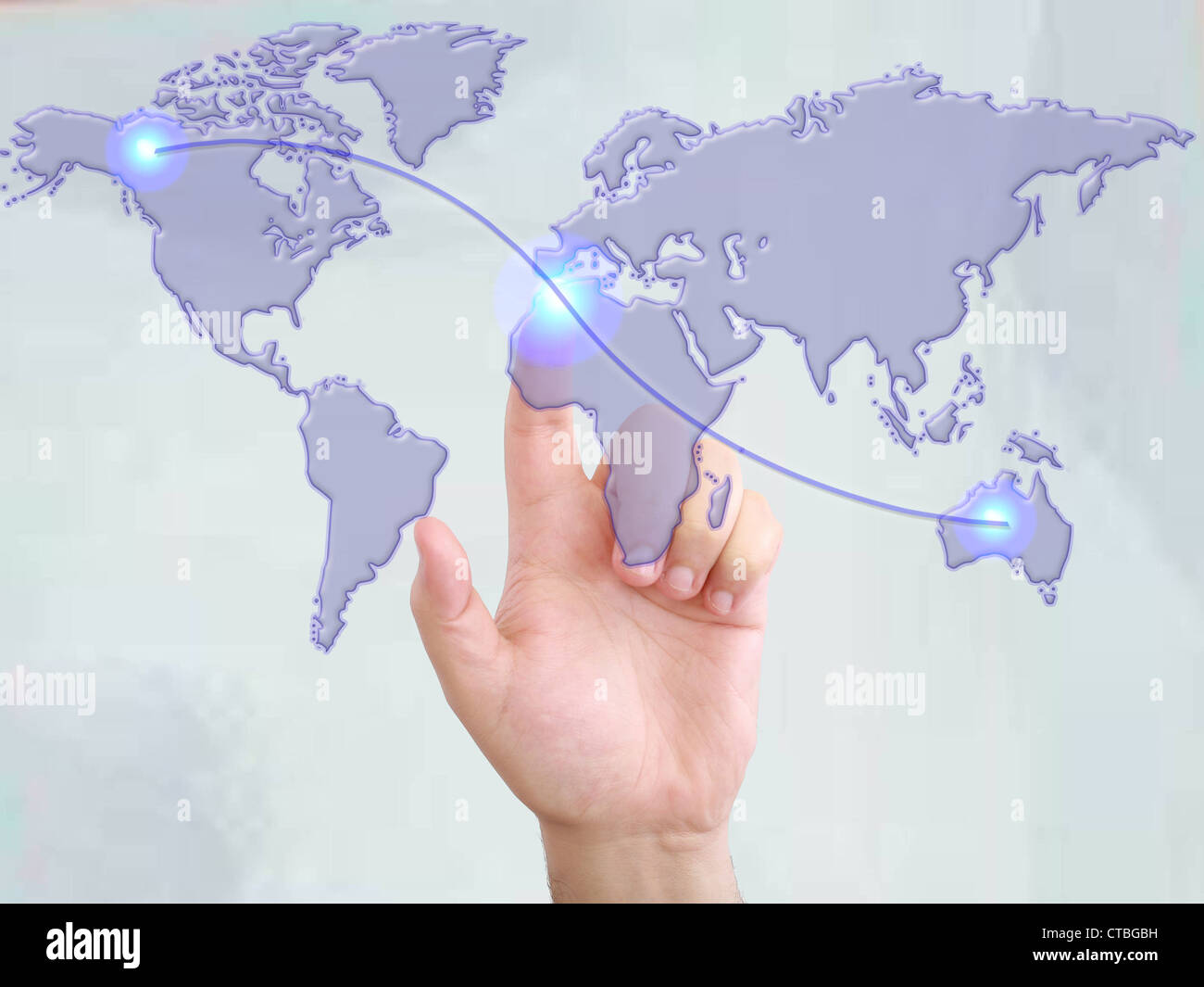 Hands with world mail delivery on world map background Stock Photo - Alamy