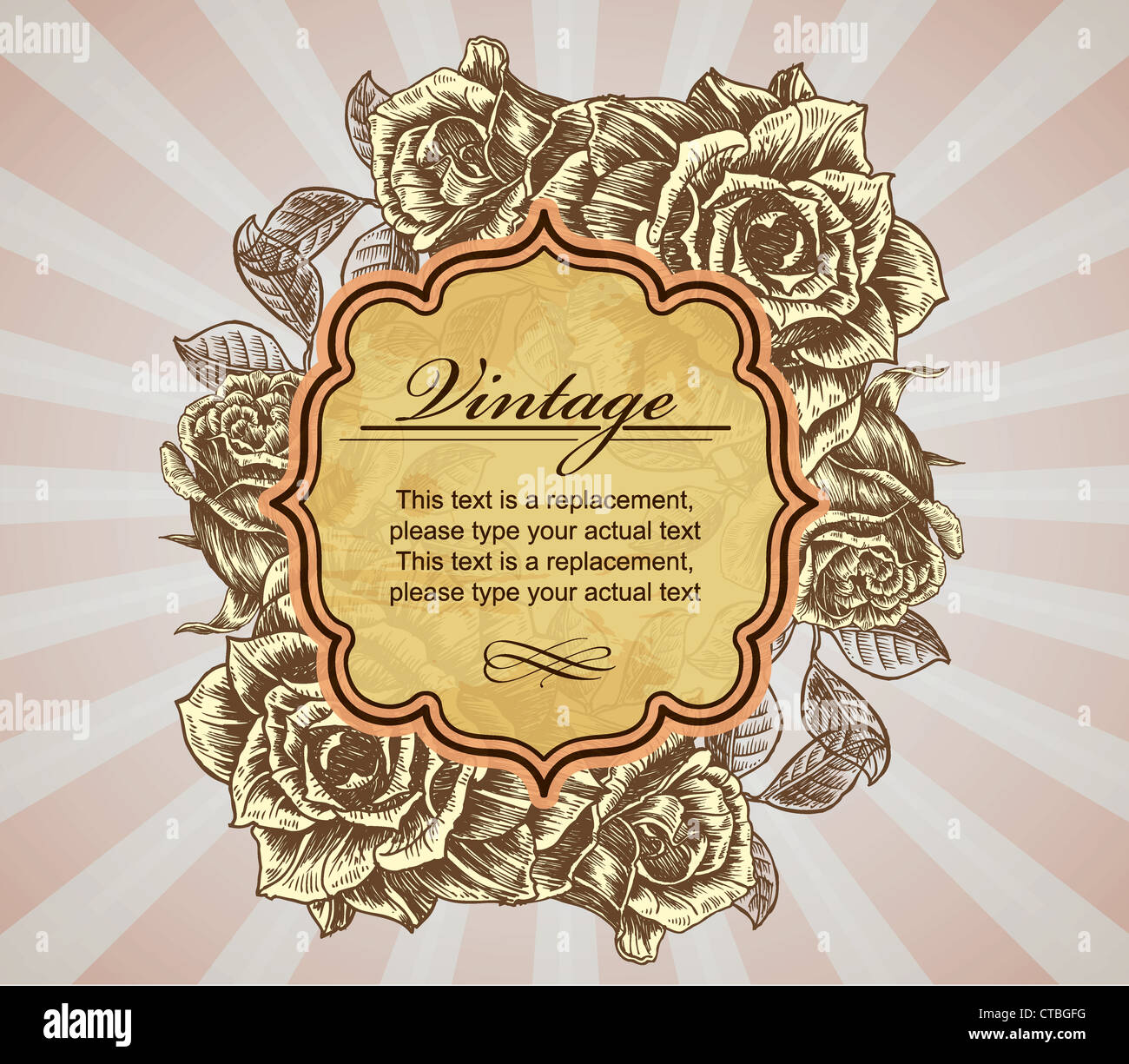 vintage label with roses vector illustration Stock Photo - Alamy