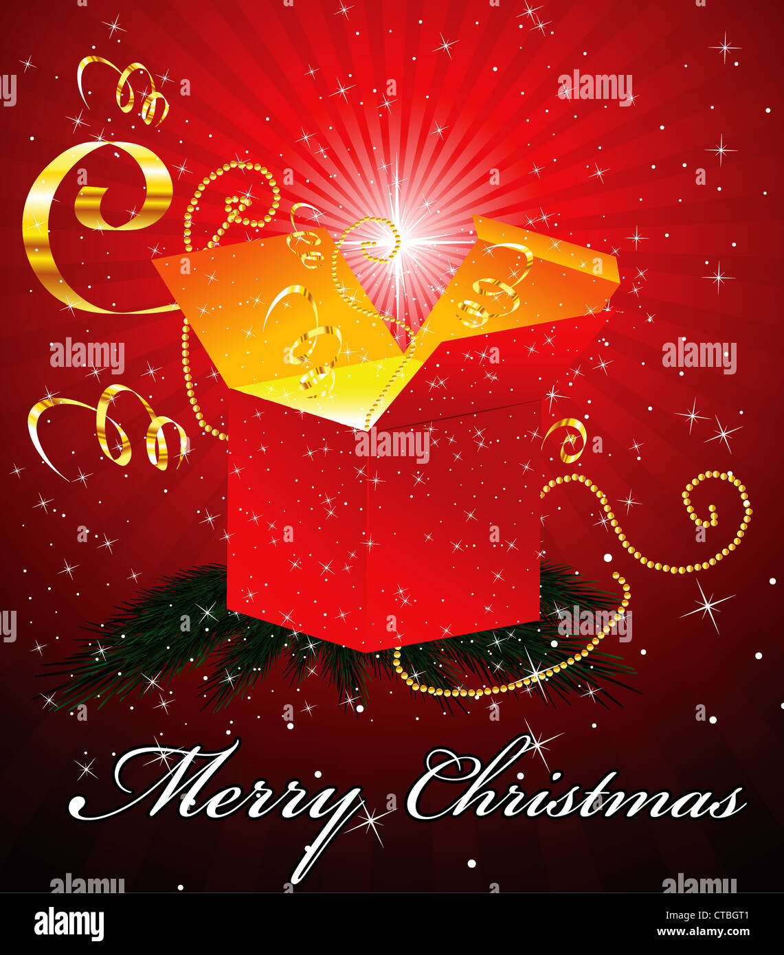 vector christmas greeting card with present box Stock Photo - Alamy