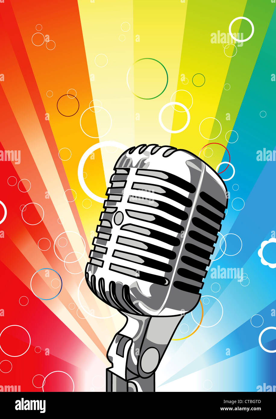 vector microphone with colorful rays background Stock Photo - Alamy