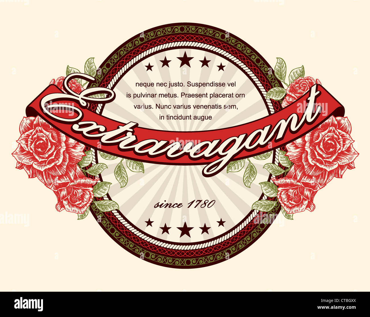 vintage label with roses vector illustration Stock Photo - Alamy