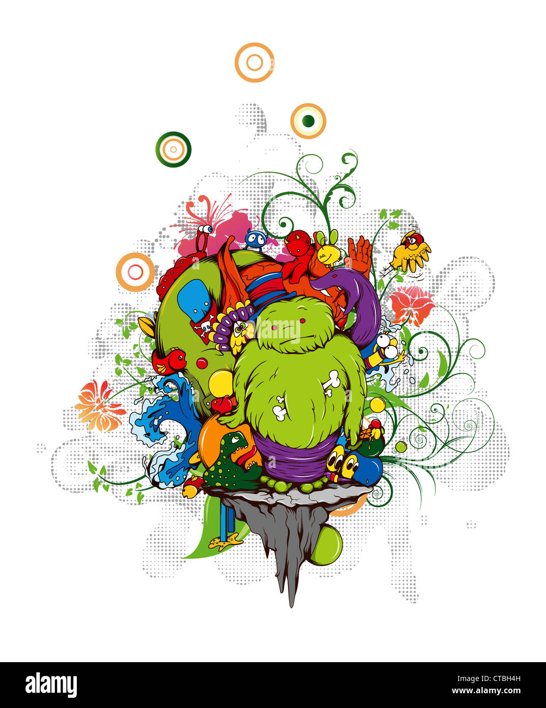 funny monsters with floral Stock Photo - Alamy