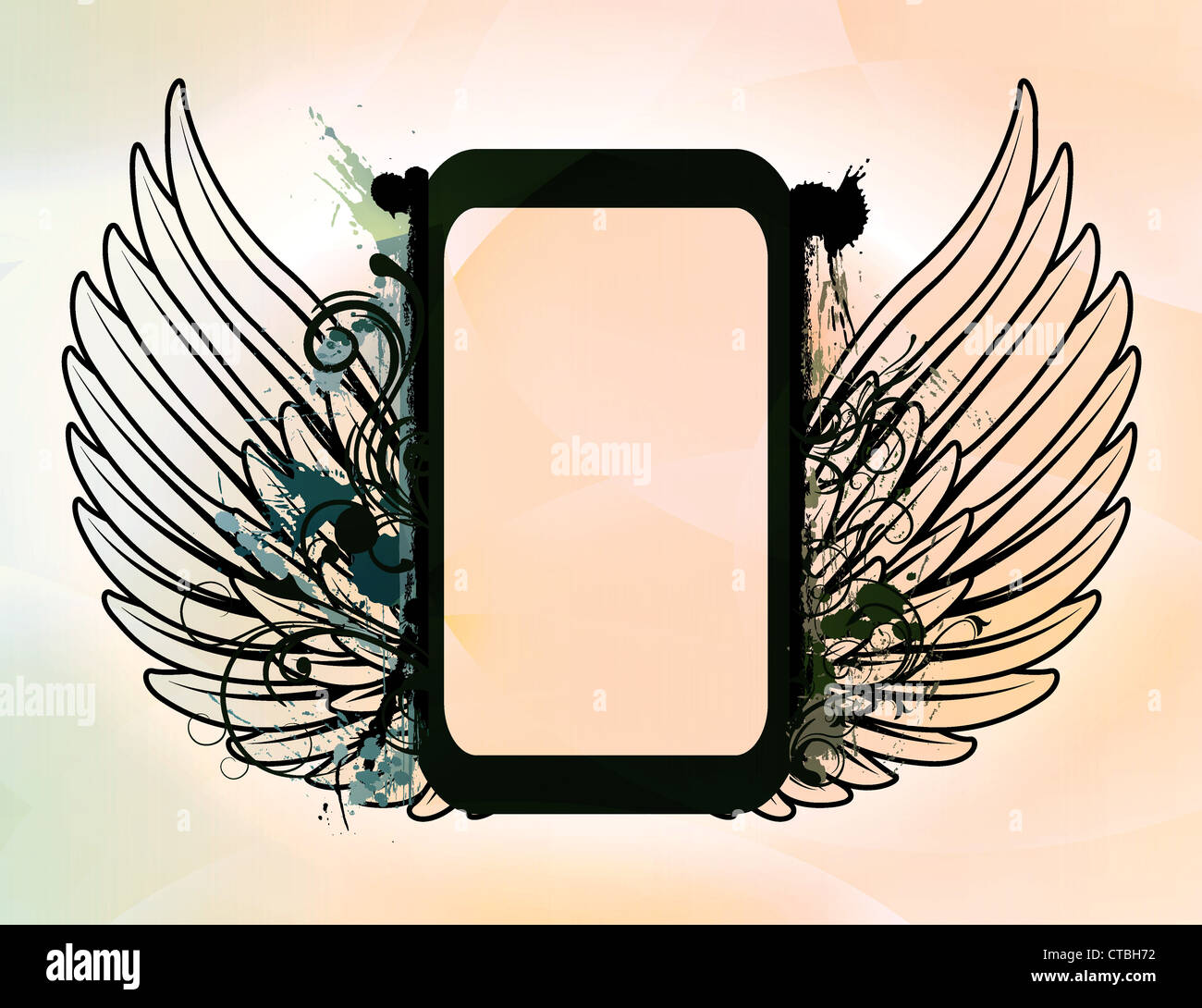 vector grunge floral frame with wings Stock Photo - Alamy