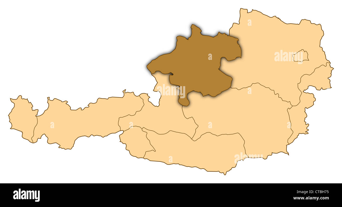 Map of Austria where Upper Austria is highlighted Stock Photo - Alamy